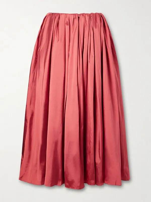 ABADIA Elodie Pleated Midi Skirt - Red