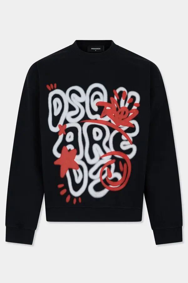 Dsquared2 Graffiti Relax Fit Crewneck - Black