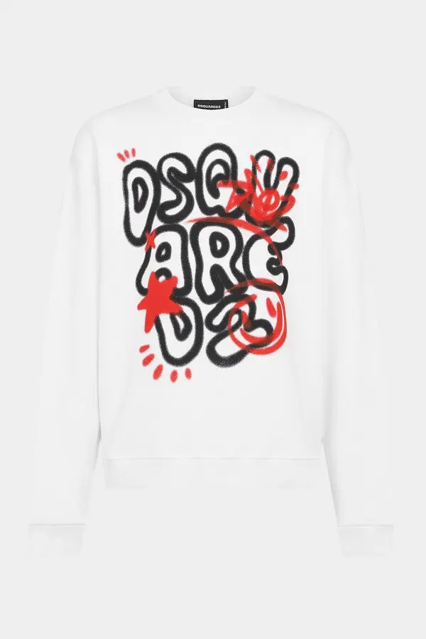 Dsquared2 Graffiti Print Crewneck Sweatshirt - White