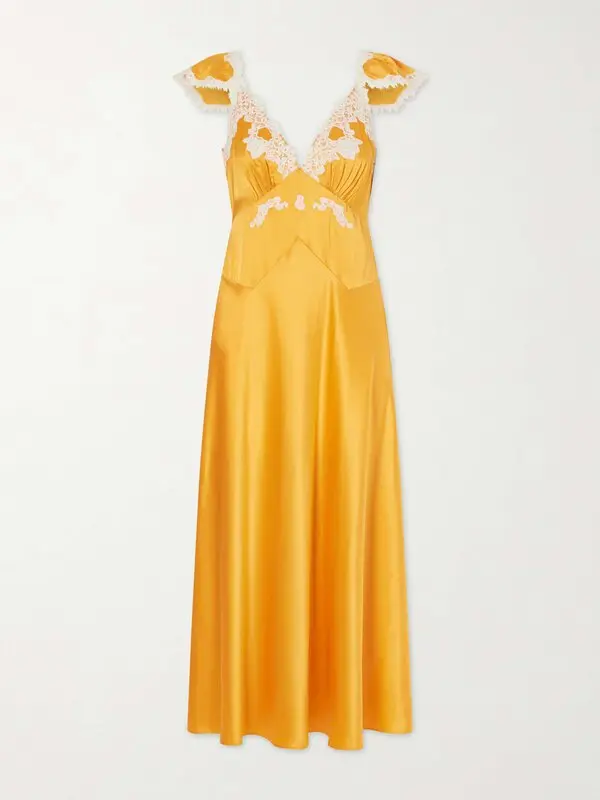 DÔEN Fiona Lace-trimmed Silk-satin Midi Dress - Orange