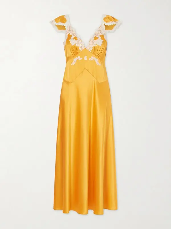 DÔEN Fiona Lace-trimmed Silk-satin Midi Dress - Orange