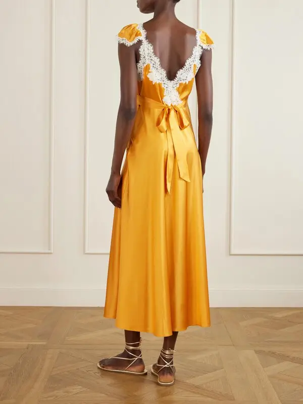 DÔEN Fiona Lace-trimmed Silk-satin Midi Dress