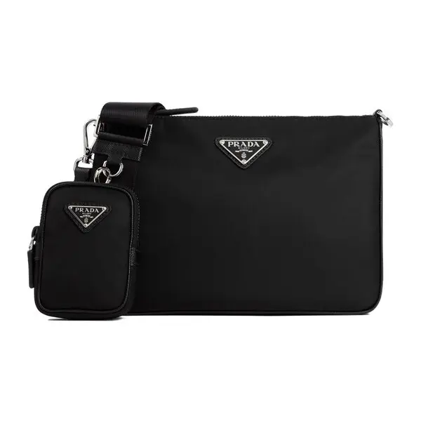 Prada Bandoliera Recycled Polyamide Bag With Detachable Pouch - Black