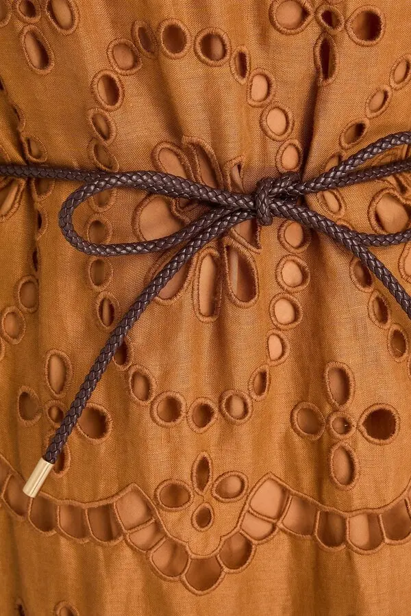 Zimmermann Broderie Anglaise Linen Midi Dress - Light Brown