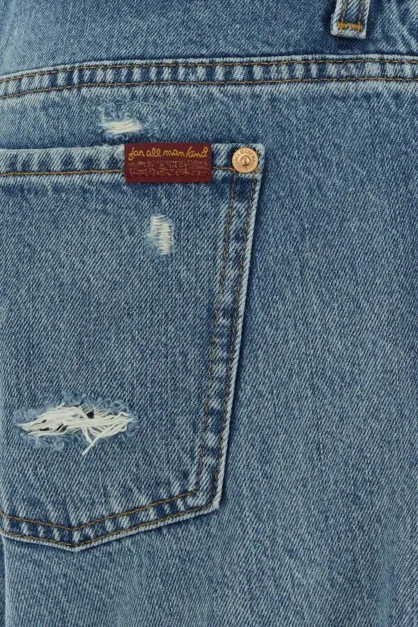 Seven For All Mankind Boyfriend Jeans In Stonewashed Denim With Rips