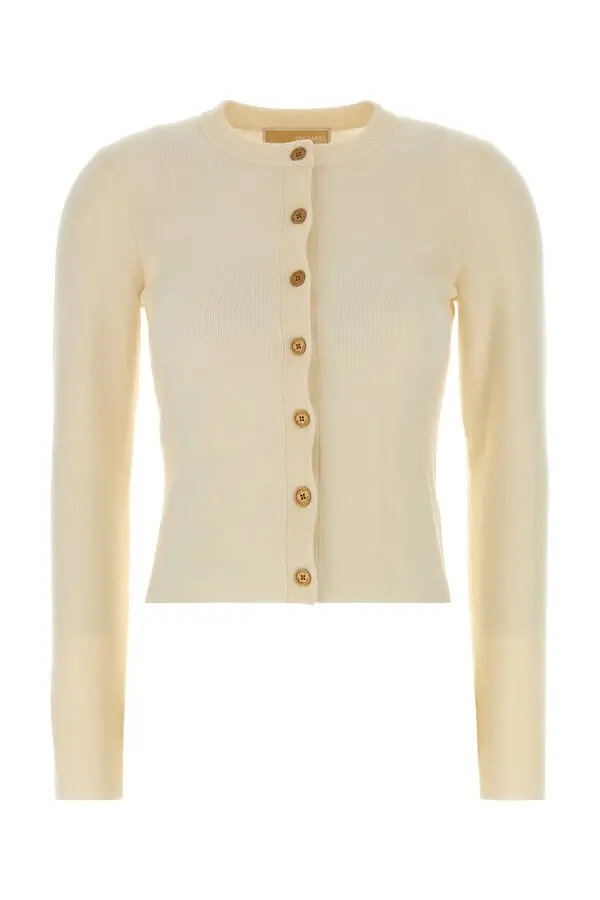 Michael Kors Cream Stretch Wool Blend Cardigan - Yellow