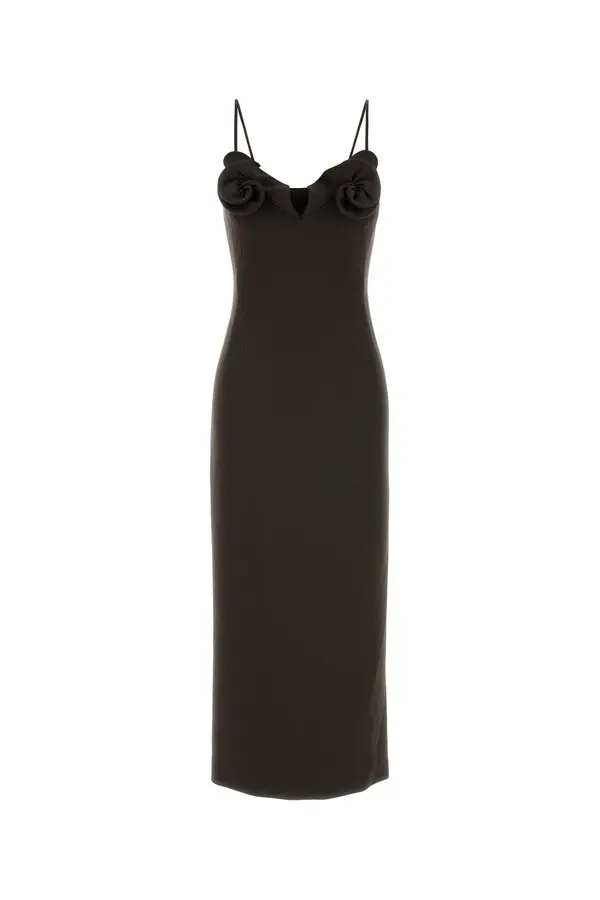 Magda Butrym Chocolate Stretch Wool Midi Dress With Floral Embellishments