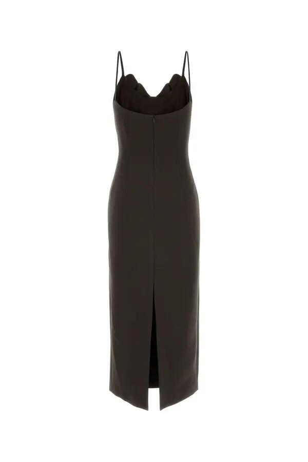 Magda Butrym Chocolate Stretch Wool Midi Dress With Floral Embellishments