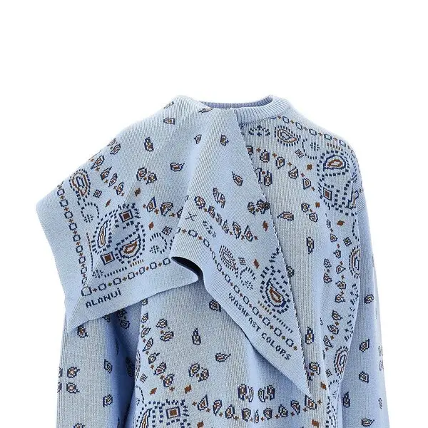 Alanui Bandana Jacquard Virgin Wool Sweater With Detachable Scarf