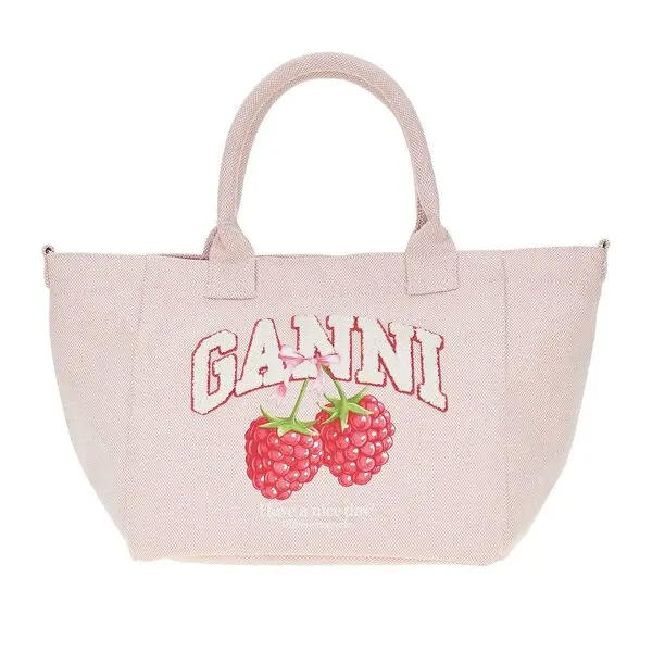 GANNI Canvas Shopping Bag With Raspberry Print - Pink