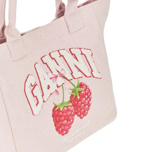 GANNI Canvas Shopping Bag With Raspberry Print - Pink