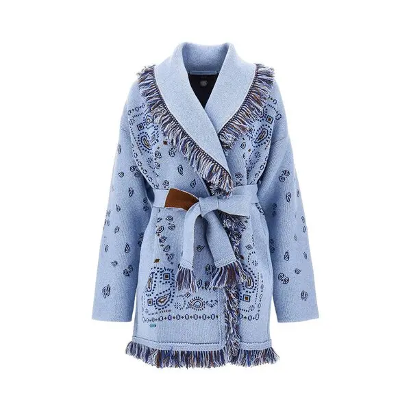Alanui Bandana Jacquard Wool Cardigan - Blue