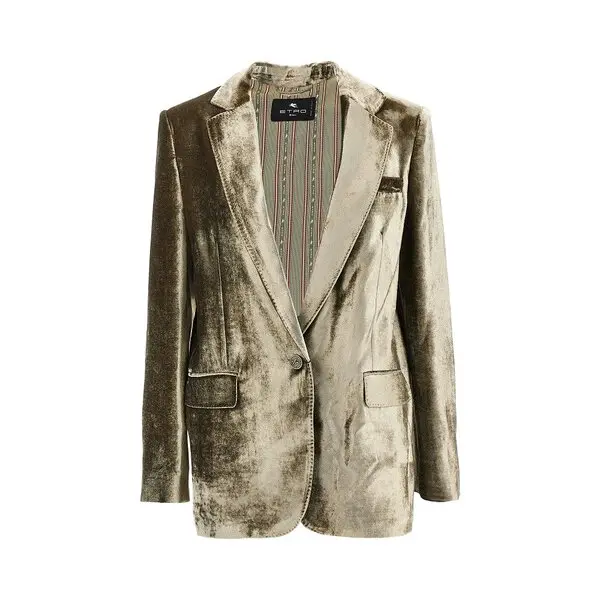 Etro Velvet Single-breasted Jacket - Khaki