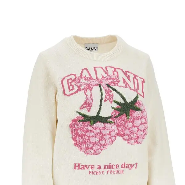 GANNI Raspberries' Wool-blend Sweater - White
