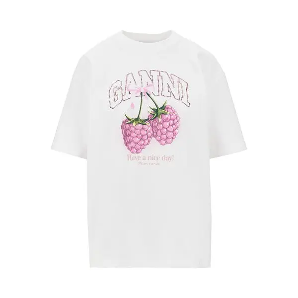 GANNI Cotton T-shirt With 'raspberries' Print - White
