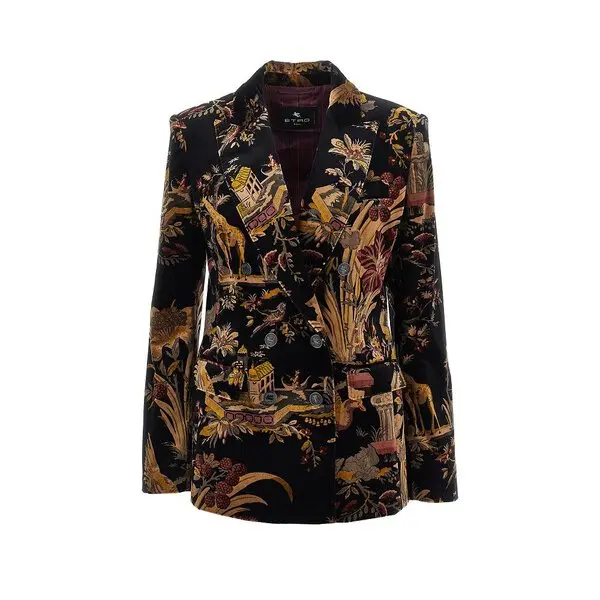 Etro Paisley Velvet Double-breasted Jacket - Black