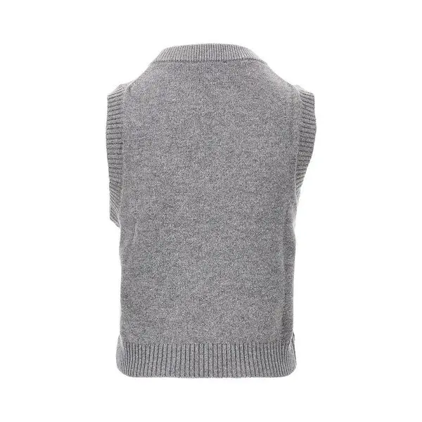 GANNI Sleeveless Wool-blend Knit Top With Embroidered Logo - Grey