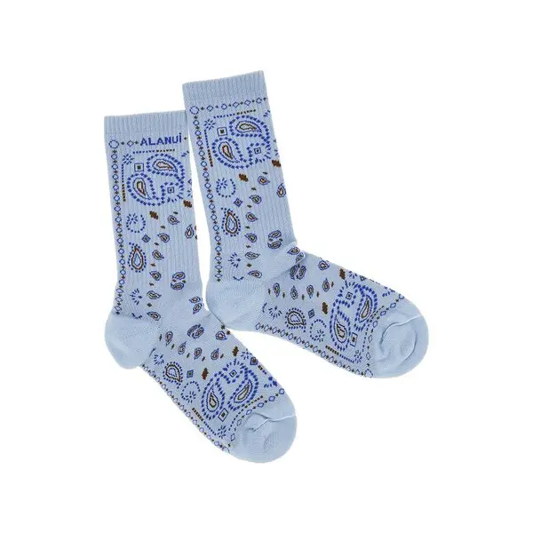Alanui Cotton-blend Socks With Bandana Motif - Blue