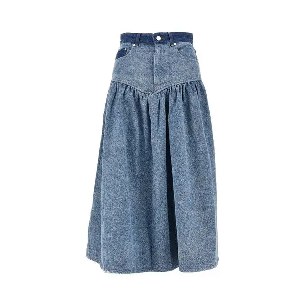 GANNI Cotton Denim Long Skirt - Blue