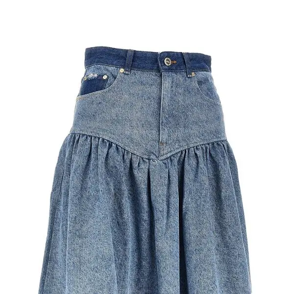 GANNI Cotton Denim Long Skirt