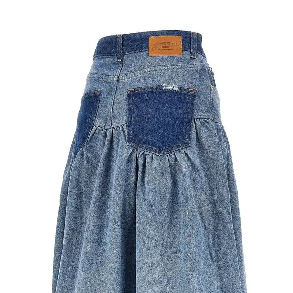 GANNI Cotton Denim Long Skirt