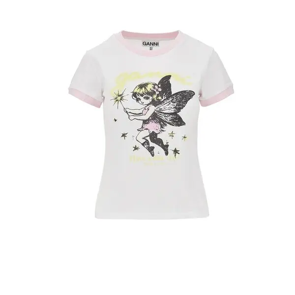 GANNI Cotton T-shirt With Print - White