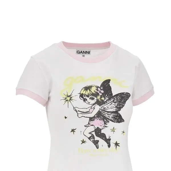 GANNI Cotton T-shirt With Fairy Print