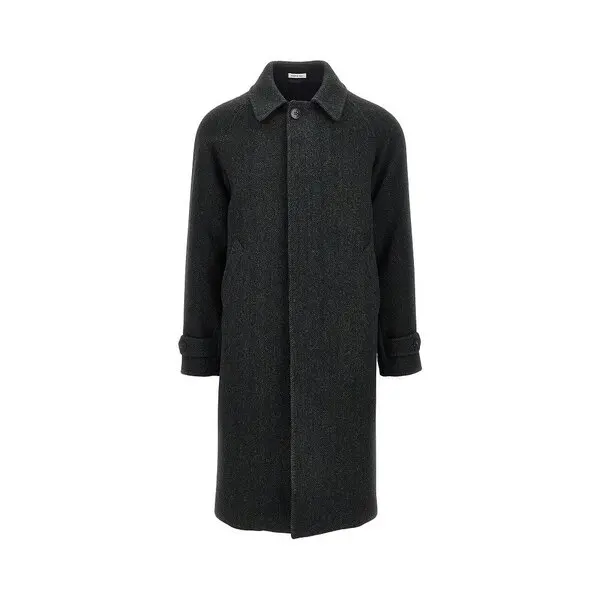 BRERAS Virgin Wool Herringbone Motif Coat - Green