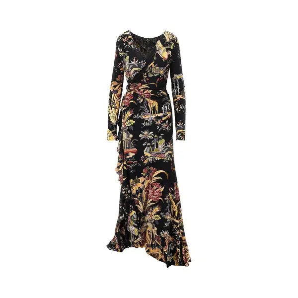 Etro Stretch Viscose Long Dress With Print - Black