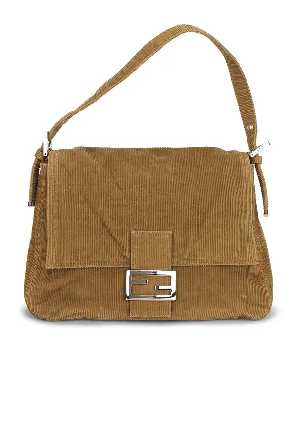 Fendi Corduroy Baguette Shoulder Bag - Brown