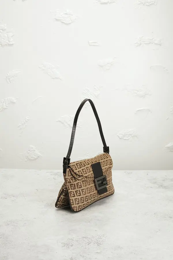 Fendi Zucchino Monogram Canvas Baguette Shoulder Bag
