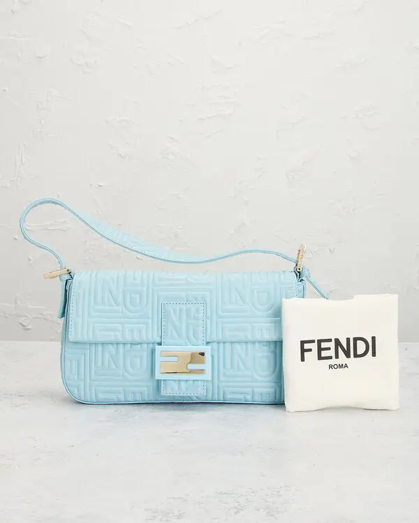 FWRD RENEW Fendi Logo Embossed Baguette Shoulder Bag - Blue