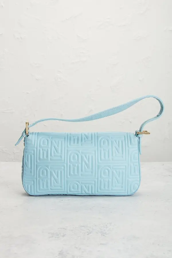Fendi Embossed Logo Baguette Shoulder Bag - Blue
