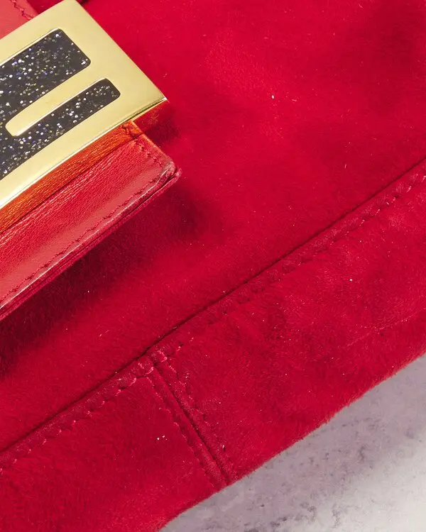 FWRD RENEW Fendi Suede Baguette Shoulder Bag - Red