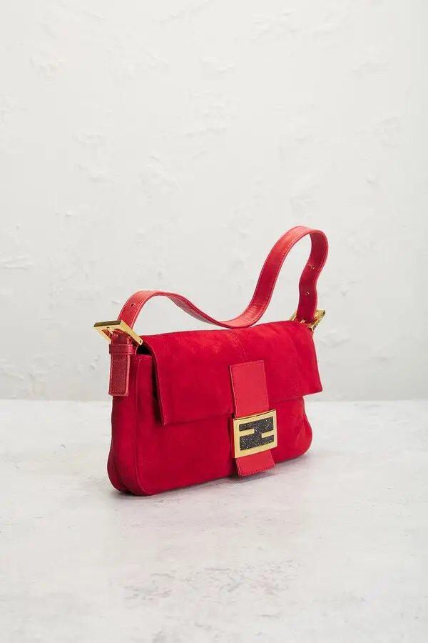 Fendi Suede Baguette Shoulder Bag