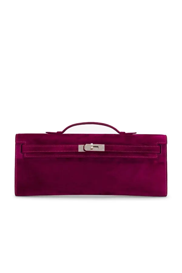 Hermès Veau Doblis Kelly Cut Pochette In Burgundy - Anemone