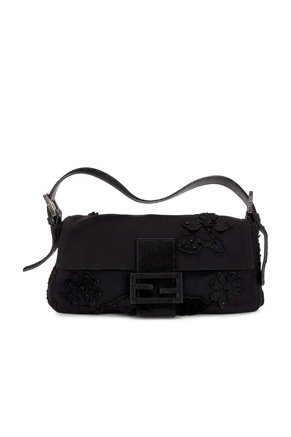 Fendi Beaded Baguette Shoulder Bag - Black