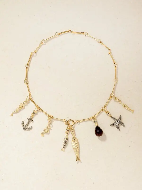 LUCY DELIUS Show Your Bones 14-karat Rhodium-plated, Diamonds And Pearl Necklace - Gold