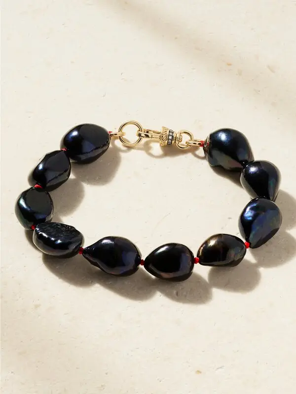 LUCY DELIUS 14-karat Gold, Diamonds And Pearl Bracelet - Black