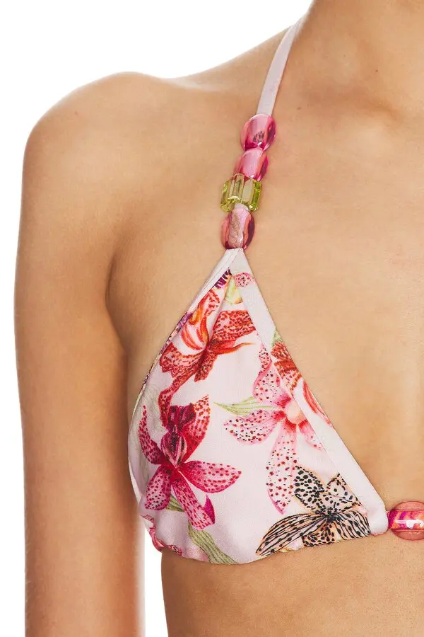 PatBO Orchid Bloom Lycra Triangle Bikini Top - Rose