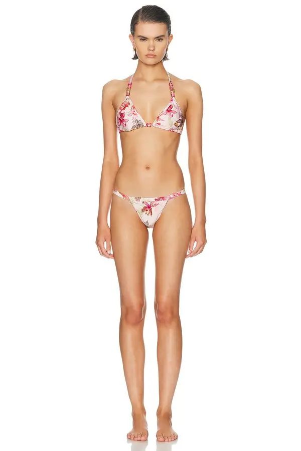 PatBO Orchid Bloom Lycra Triangle Bikini Top In Pink