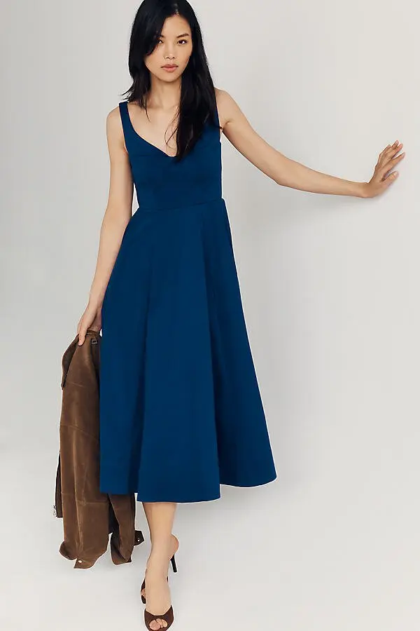 Maeve Sateen Midi Dress - Blue