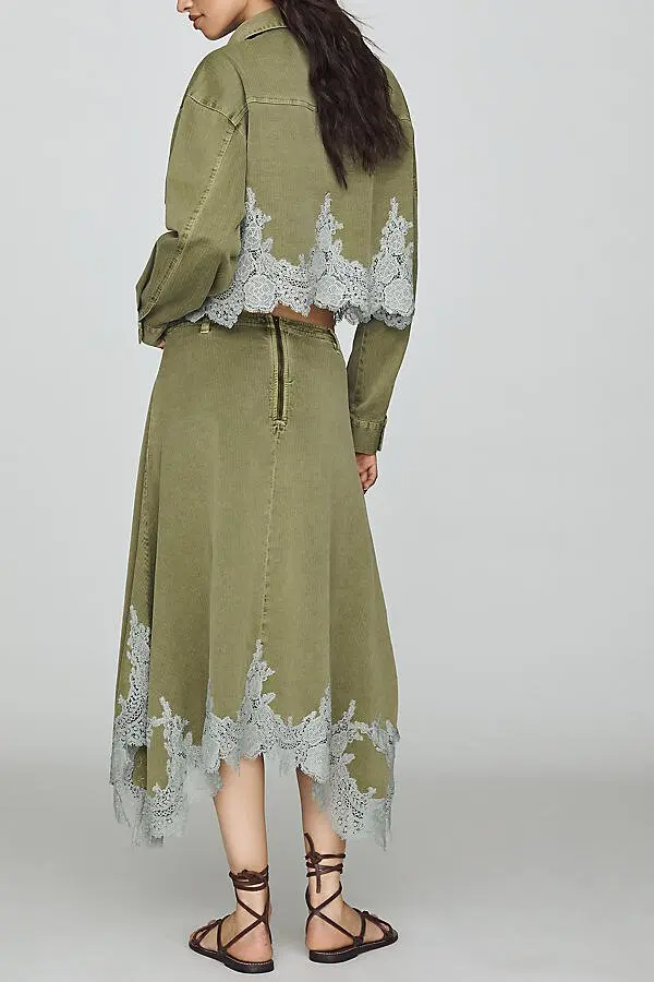 Anthropologie Lace-trimmed Utility Midi Skirt