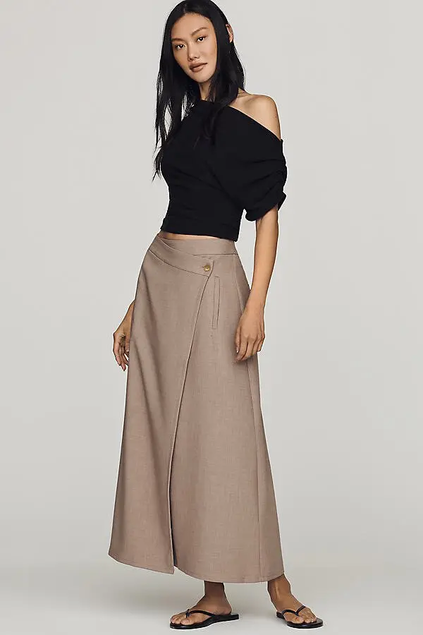 Anthropologie Crossover Wrap Maxi Skirt - Deep Mink