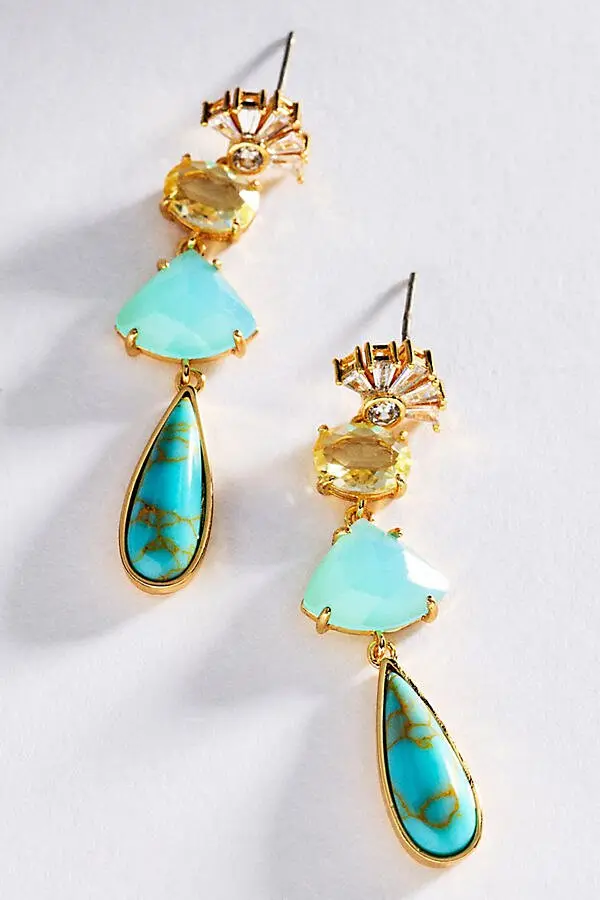 Anthropologie Mixed Pearl Stone Earrgs - Turquoise