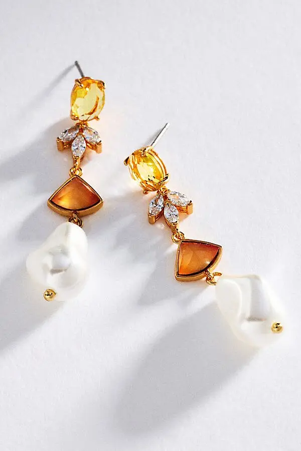 Anthropologie Mixed Pearl Stone Earrgs - Yellow