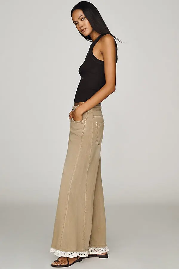 PILCRO Adi Mid-rise Relaxed Wide-leg Jeans With Lace Trim