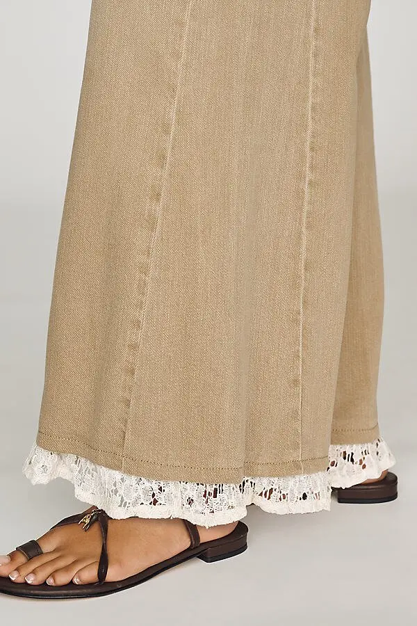 PILCRO Adi Mid-rise Relaxed Wide-leg Jeans With Lace Trim