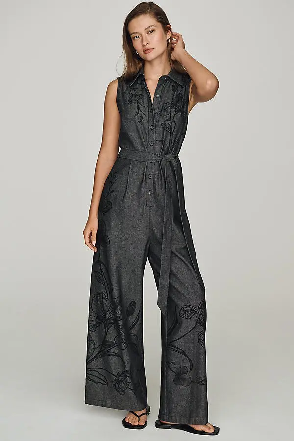 RANNA GILL Denim Wide-leg Jumpsuit - Black Pattern