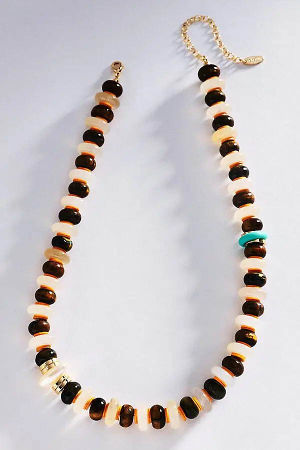 Anthropologie Beaded Preppy Necklace - Brown